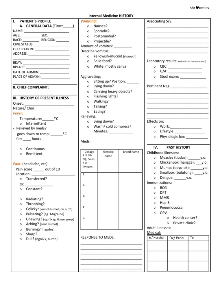 Internal Medicine Patient History Template | PDF | Urinary Incontinence ...