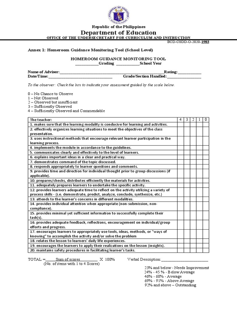 Guidance Monitoring Tool | PDF | Educational Assessment | Learning