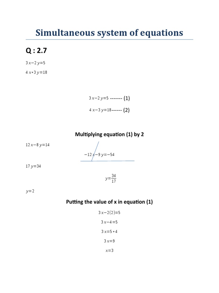Simultaneous System of Equations: Multiplying Equation (1) by 2 | PDF ...