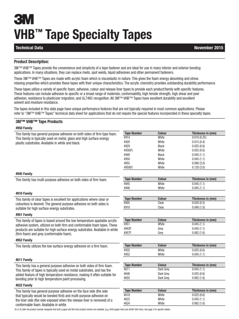3M VHB Specialty Tapes TSD | PDF | Adhesive | Paint