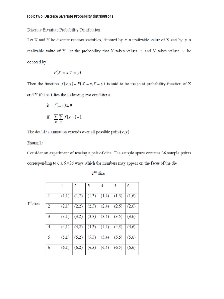 Topic Two: Discrete Bivariate Probability Distributions | PDF
