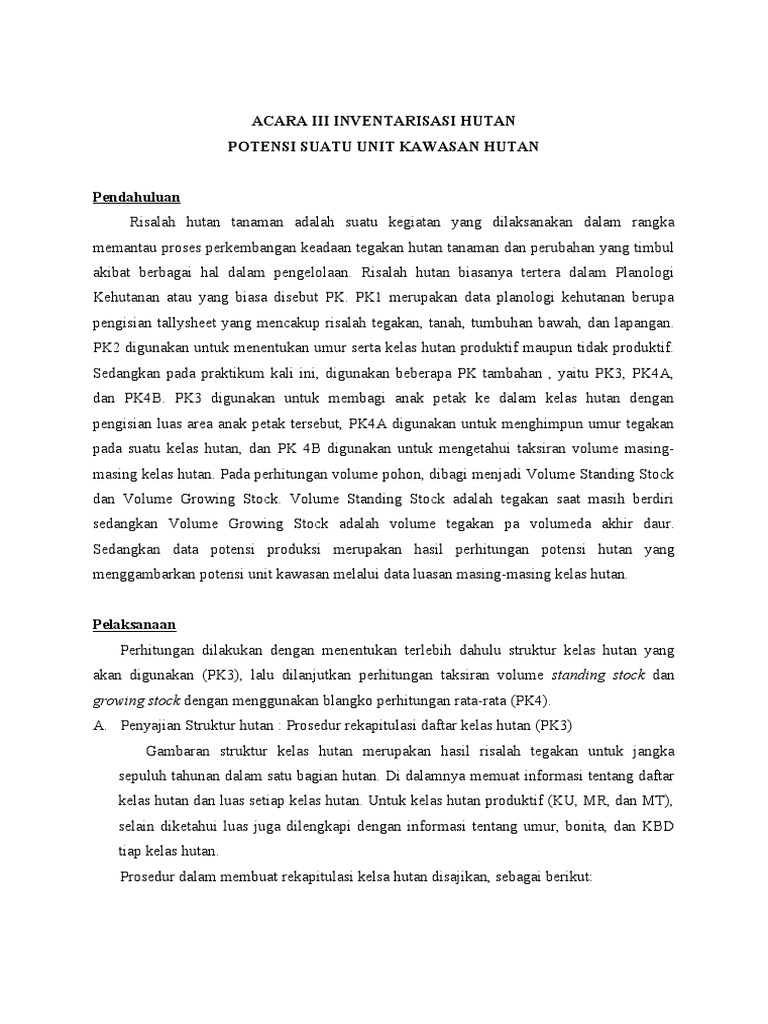 Acara Ii (Inven) Perhitungan Potensi Produksi Suatu Unit Kawasan Hutan | PDF | Metode & Bahan Ajar