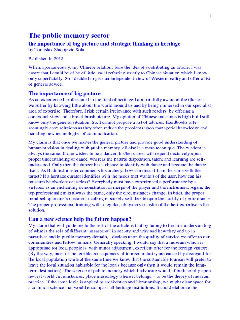 The Public Memory Sector The Importance | PDF | Museum | Institution