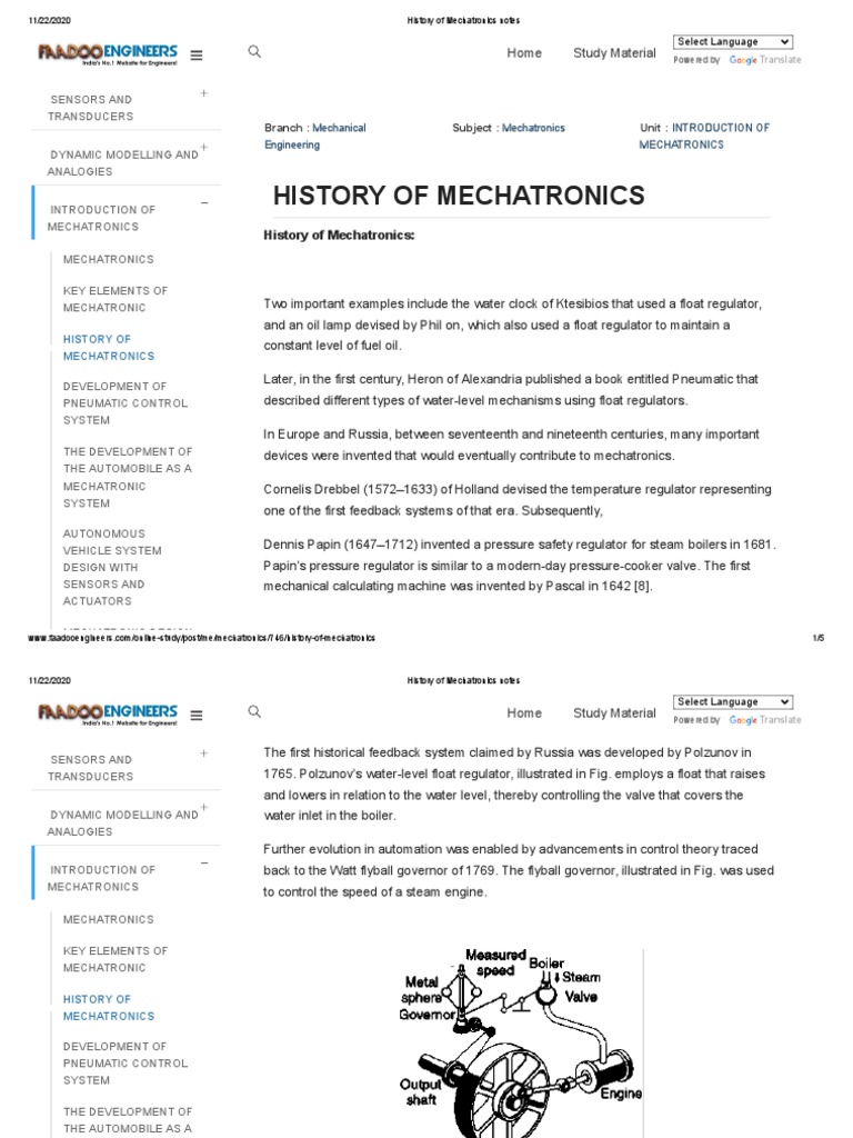 History of Mechatronics Notes | PDF | Machines | Mechatronics