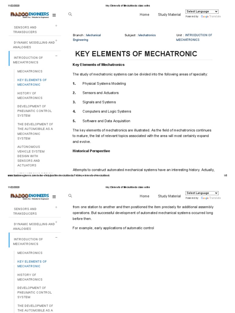 Key Elements of Mechatronics Class Notes PDF | PDF | Mechatronics ...