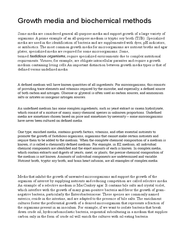 Growth Media and Biochemical Methods | PDF | Growth Medium | Biology