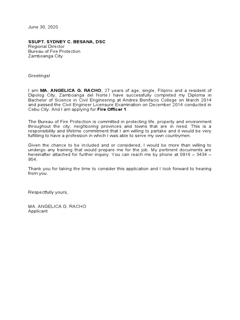 Fire Officer Application Letter | PDF