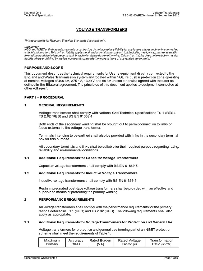 Voltage Transformer National Grid | PDF | Transformer | Electric Power ...