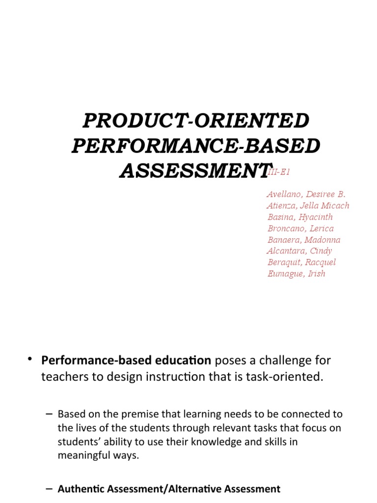 Product-Oriented Performance Assessment | PDF | Rubric (Academic ...
