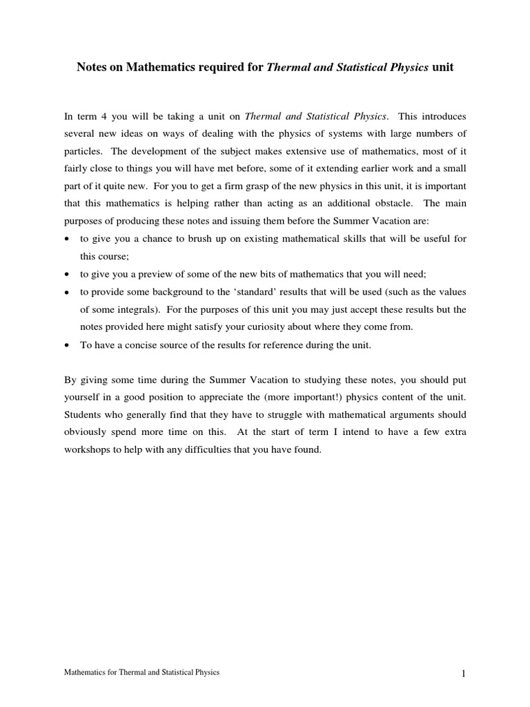 Mathematics Required For Thermal and Statistical Physics | PDF ...