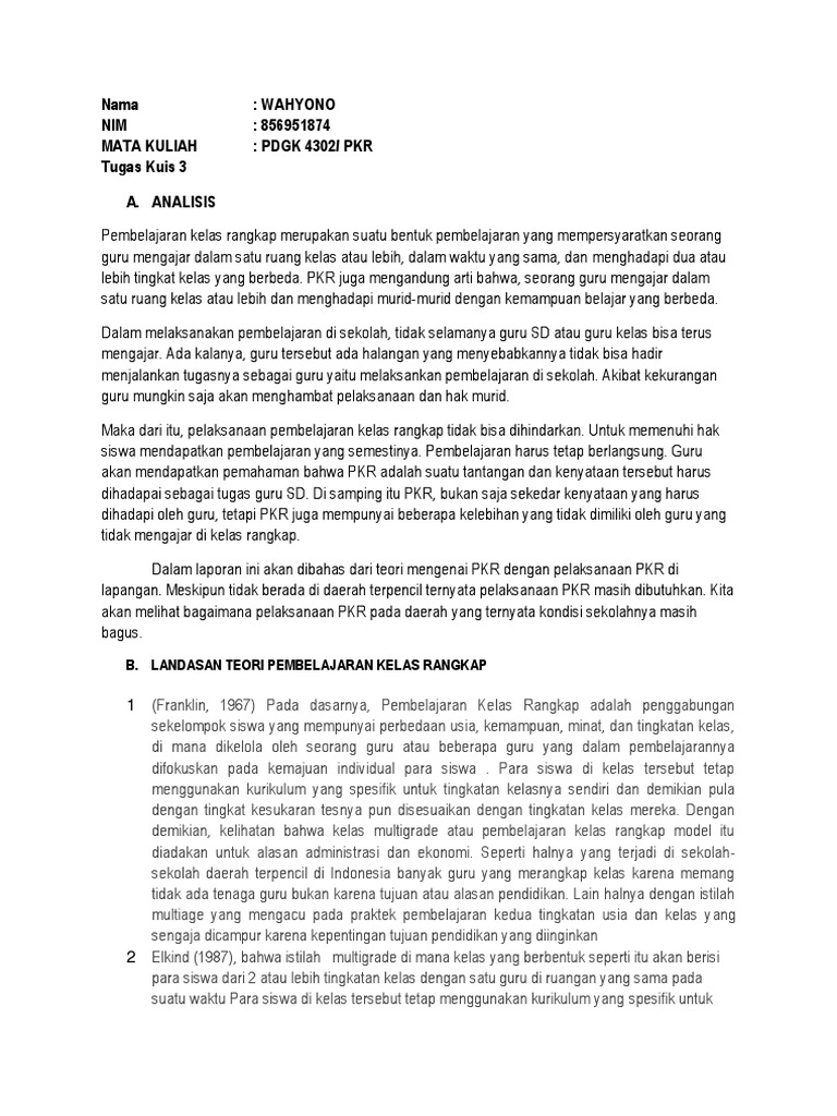 Wahyono Quis 3 PKR Analisis | PDF