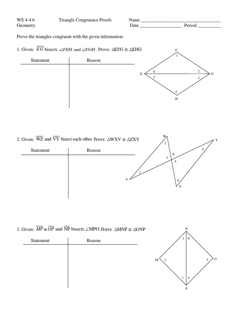 Triangle Congruence Proofs Worksheet