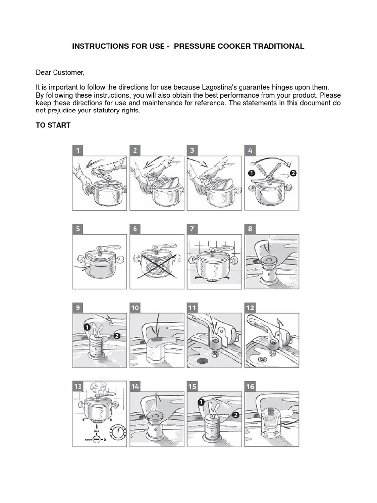 Instructions For Use - Pressure Cooker Traditional: To Start | PDF