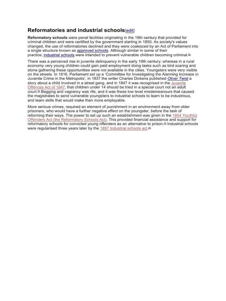 Reformatories and Industrial Schools | PDF