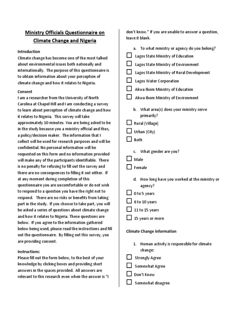 Example Climate Change Questionnaire | PDF | Sea Level Rise | Global ...