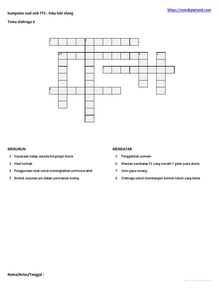 Teka Teki Silang Dan Jawaban Tema Olahraga 6 | PDF