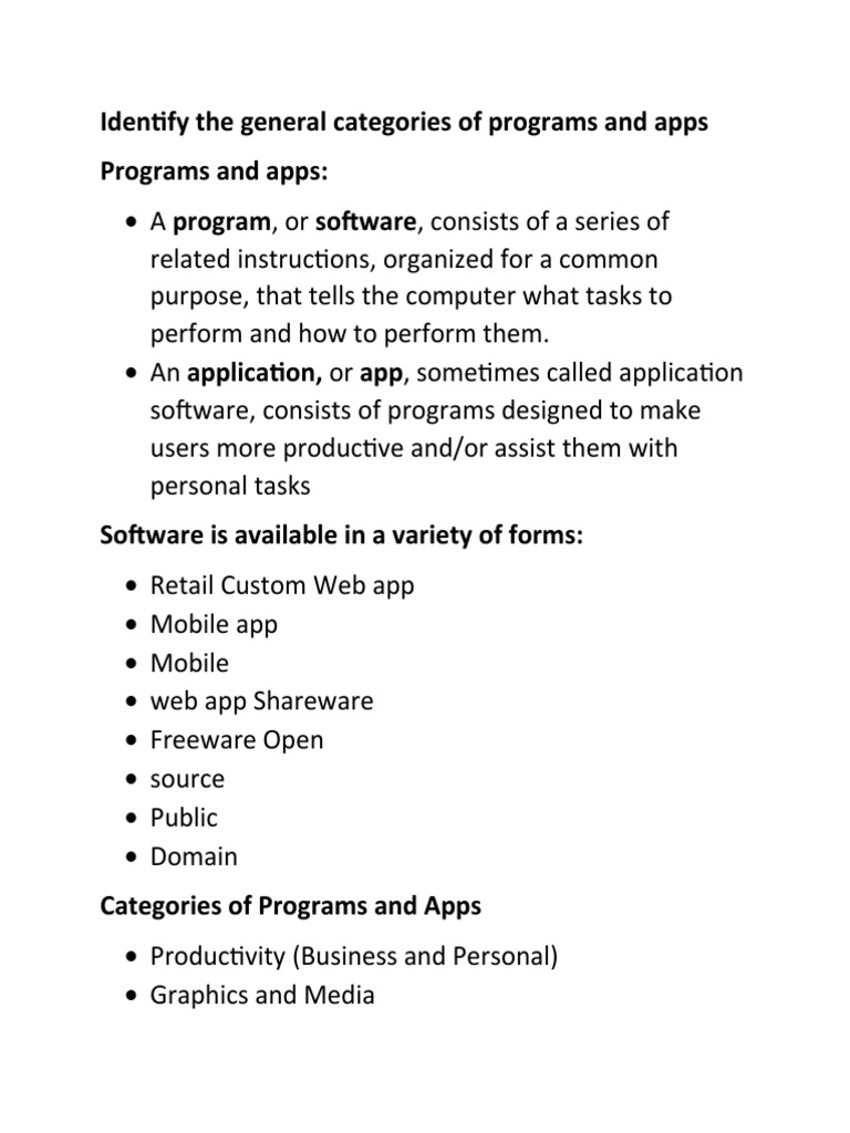 Identify The General Categories of Programs and Apps | PDF