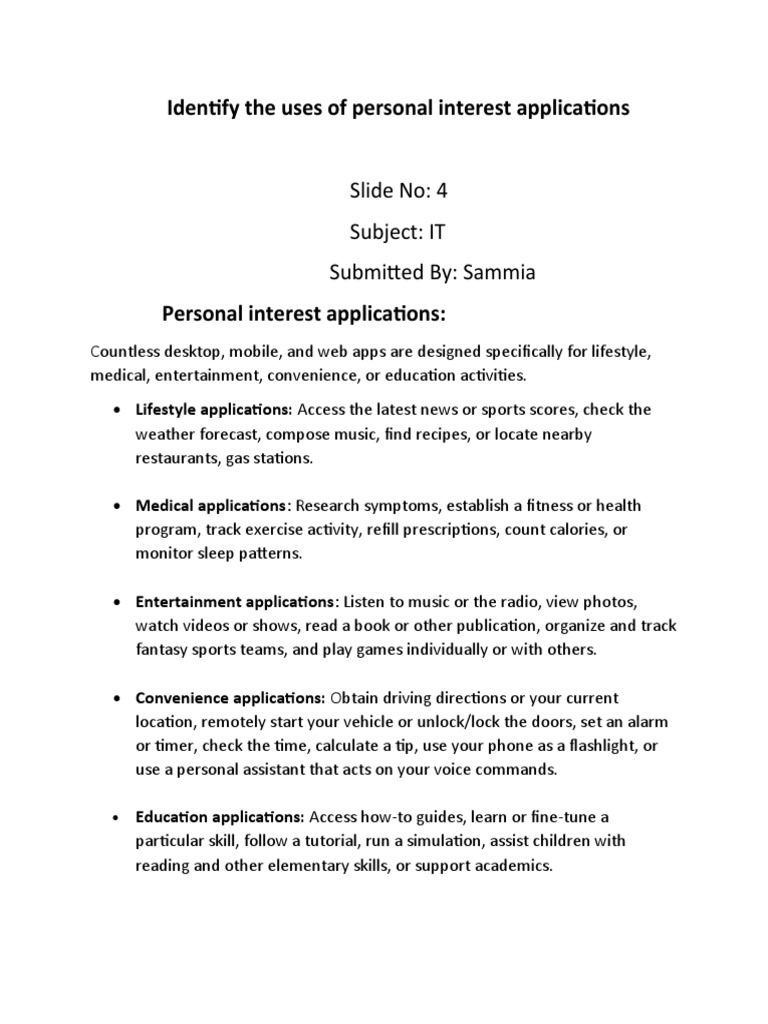 Personal Interest Examples