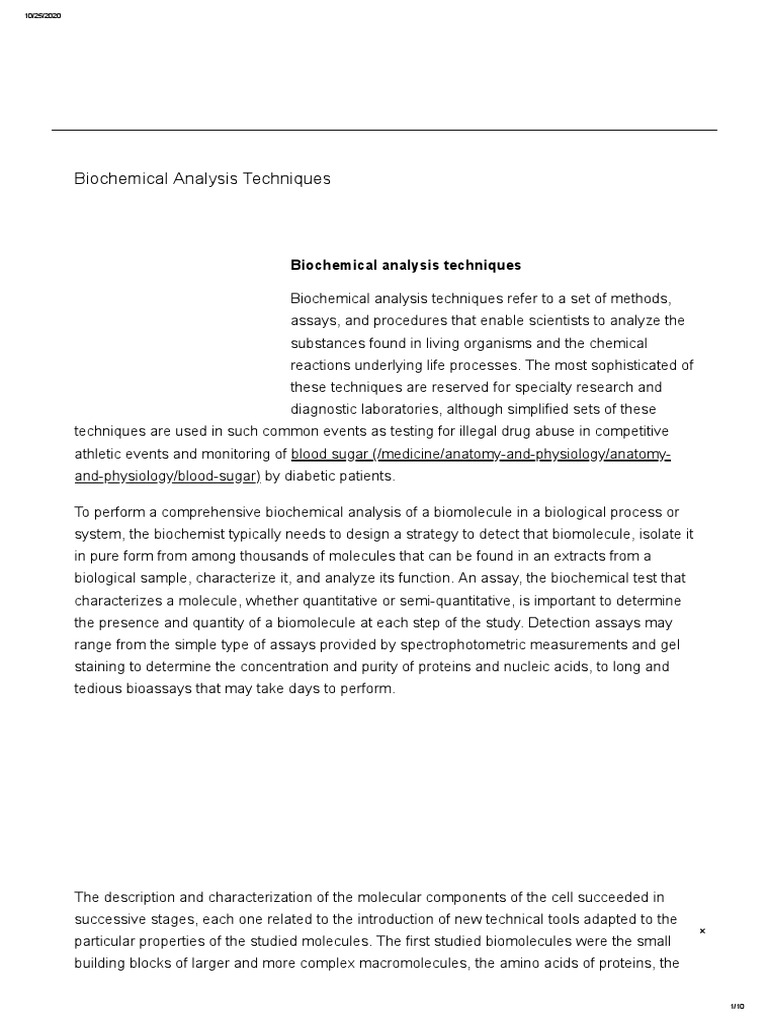 Biochemical Analysis Techniques PDF | PDF | Chromatography | Gel ...