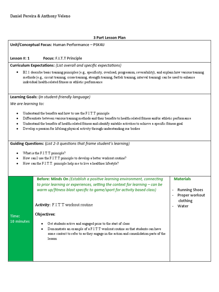 Fitt Lesson Plan | PDF | Physical Fitness | Lesson Plan