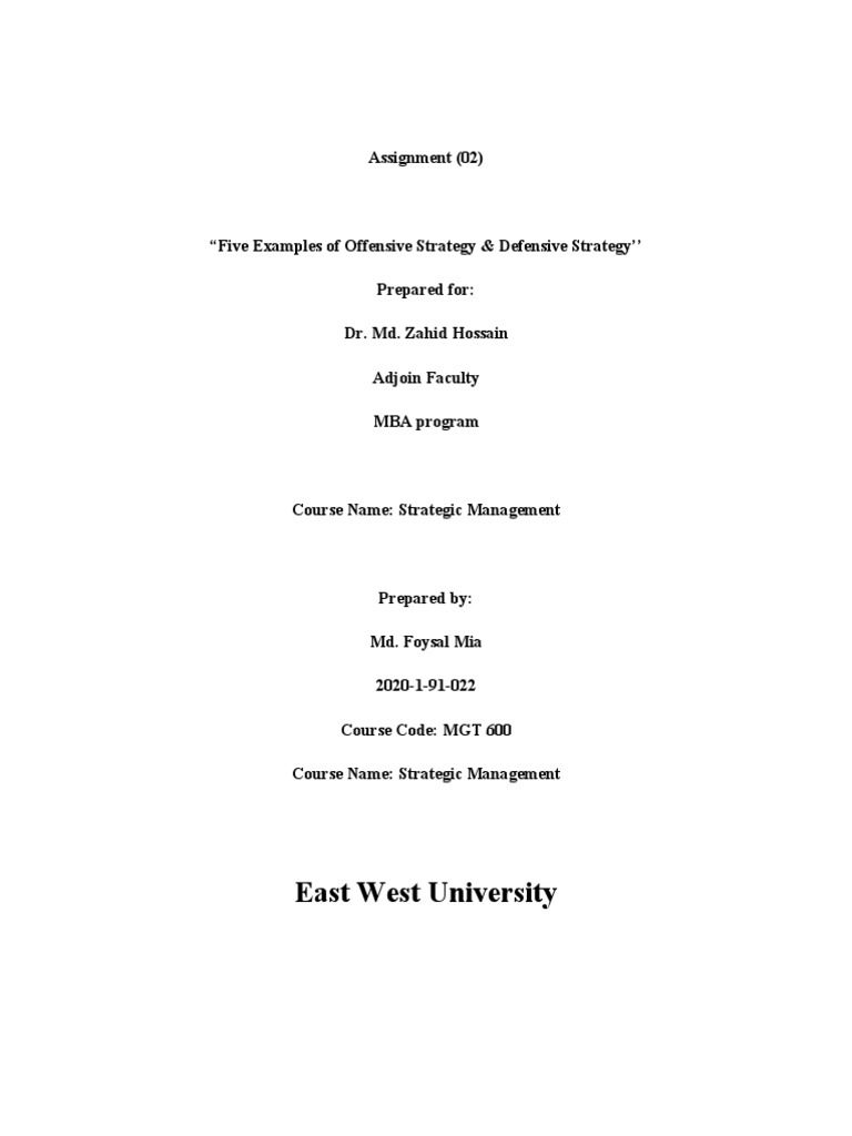 "Five Examples of Offensive Strategy & Defensive Strategy'' | PDF ...