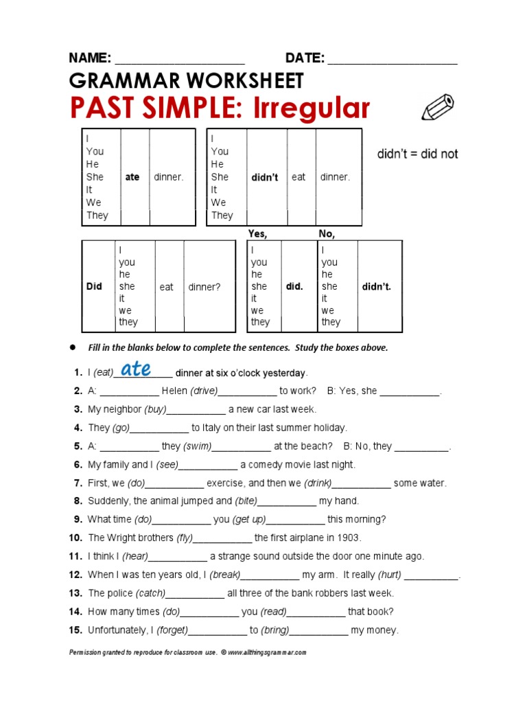 Irregular Verbs Online Exercise You Can Do The Exercises Past Simple