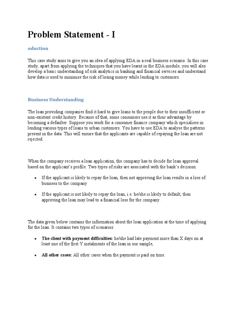Credit EDA Case Study Problem Statement | PDF | Loans | Analytics