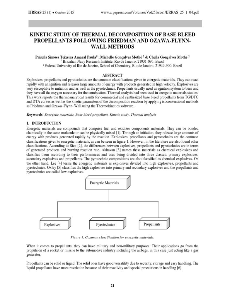 Kinetic Study of Thermal Decomposition of Base Bleed Propellants ...