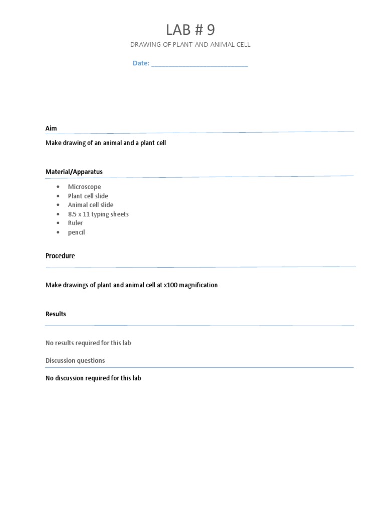 Lab 9 - Drawing of Plant and Animal Cell PDF | PDF | Teaching Methods ...