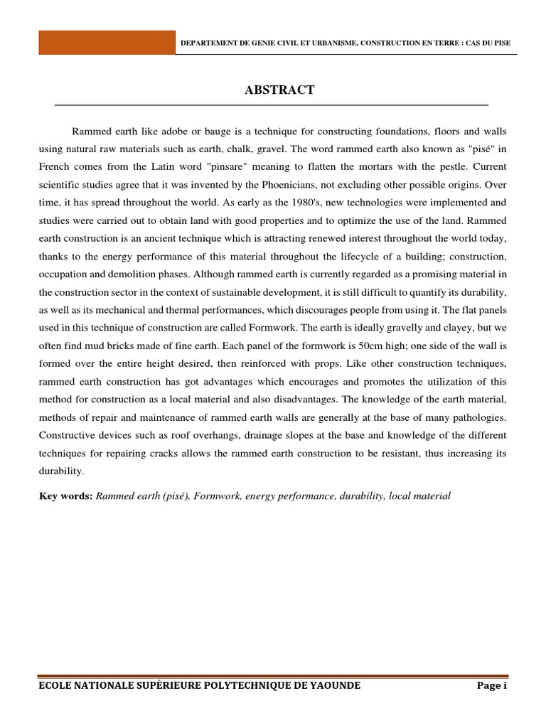 Key Words: Rammed Earth (Pisé), Formwork, Energy Performance ...