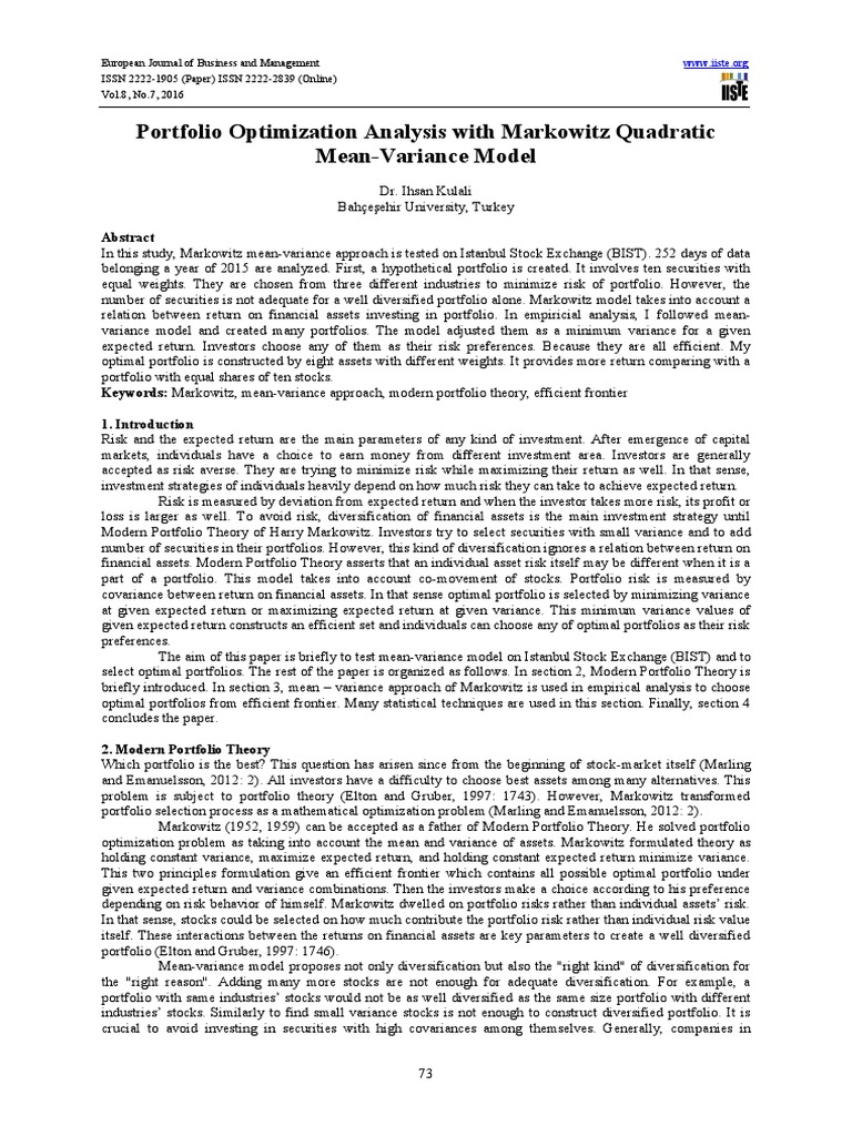 Portfolio Optimization Using Markowitz Model | PDF | Modern Portfolio ...