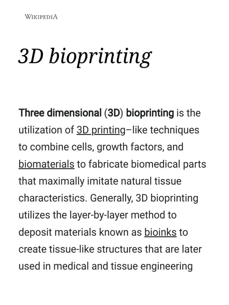 3D Bioprinting | PDF | Life Sciences | Biology