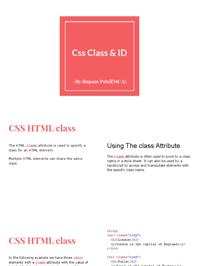 Css Class & ID: - by Rupam Patel (MCA) | PDF | Cascading Style Sheets | Html