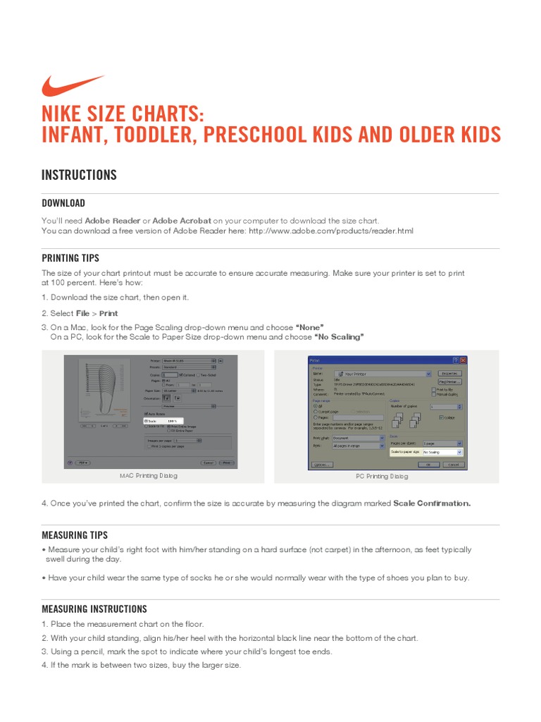 Nike Size Charts Kids Footwear en Us | PDF | Computing And Information ...