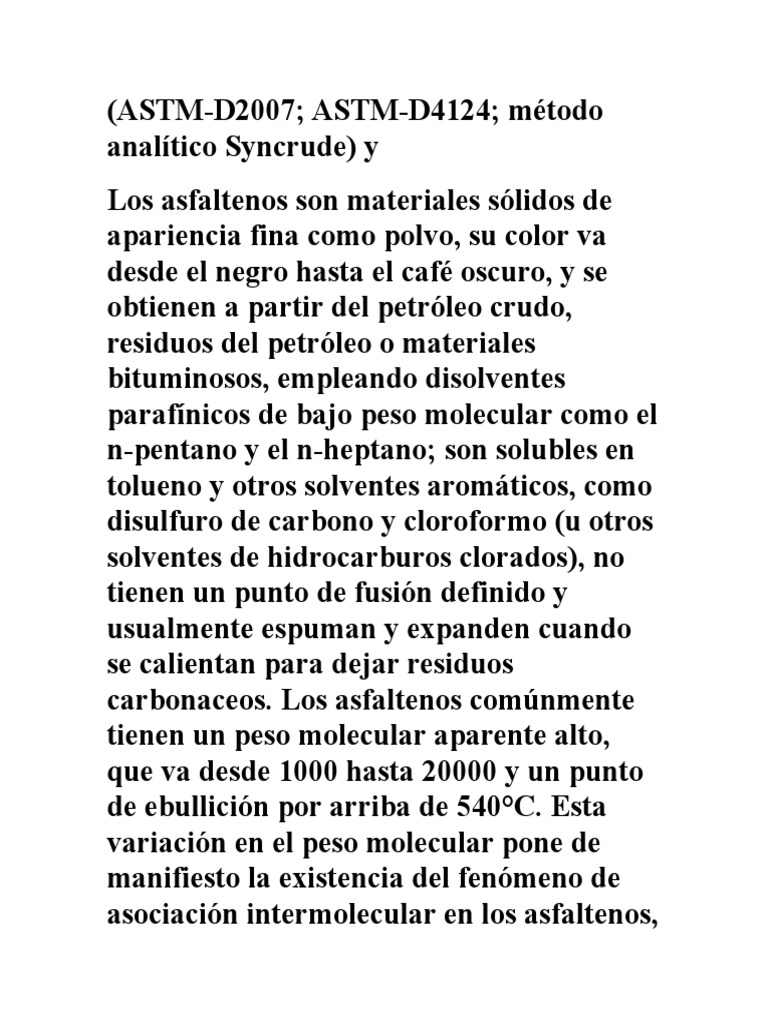 ASTM-D2007 ASTM-D4124 Método Analítico Syncrude) | PDF | Petróleo ...