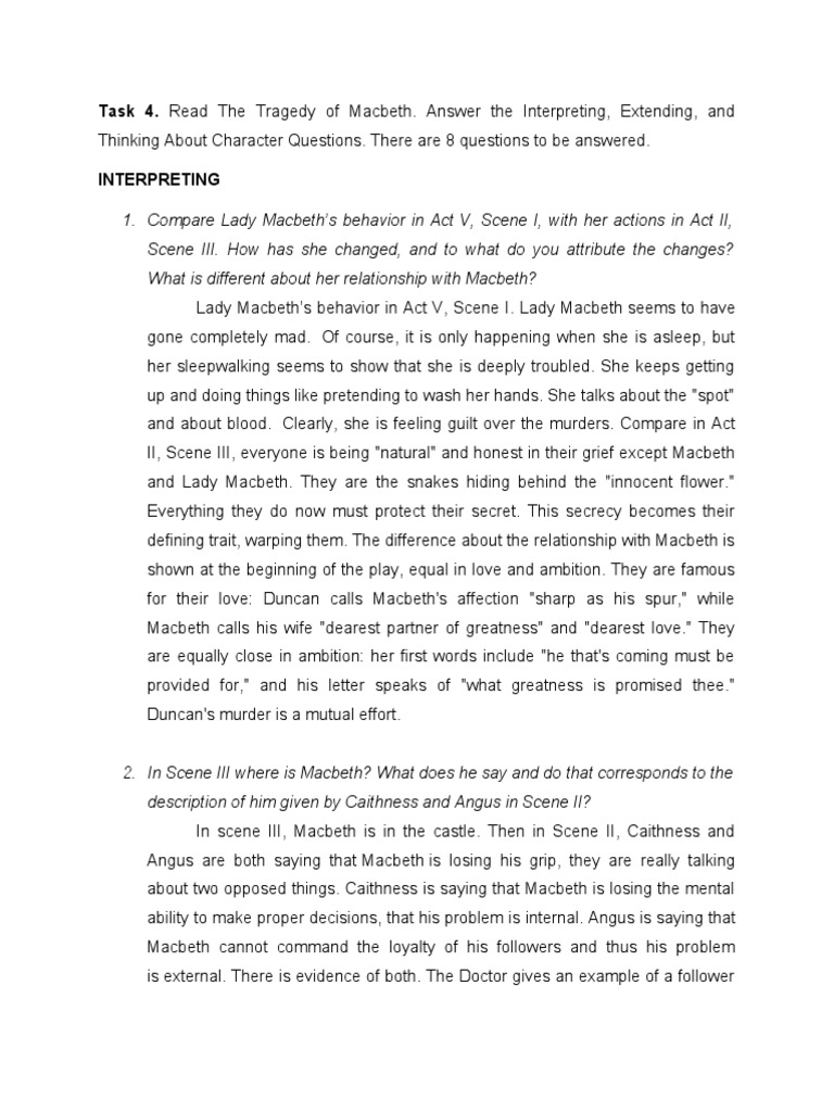 Task 4. Read The Tragedy of Macbeth. Answer The Interpreting, Extending, and | PDF | Macbeth ...