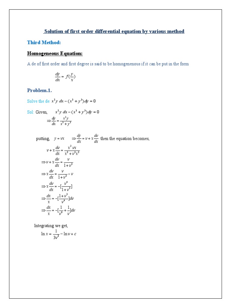 Solution of First Order Differential Equation by Various Method-Iii ...