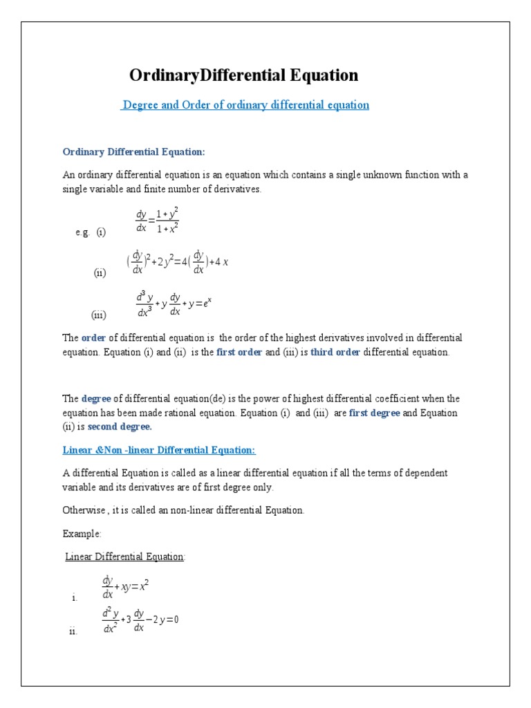 Degree and Order of ODE | PDF | Equations | Differential Equations