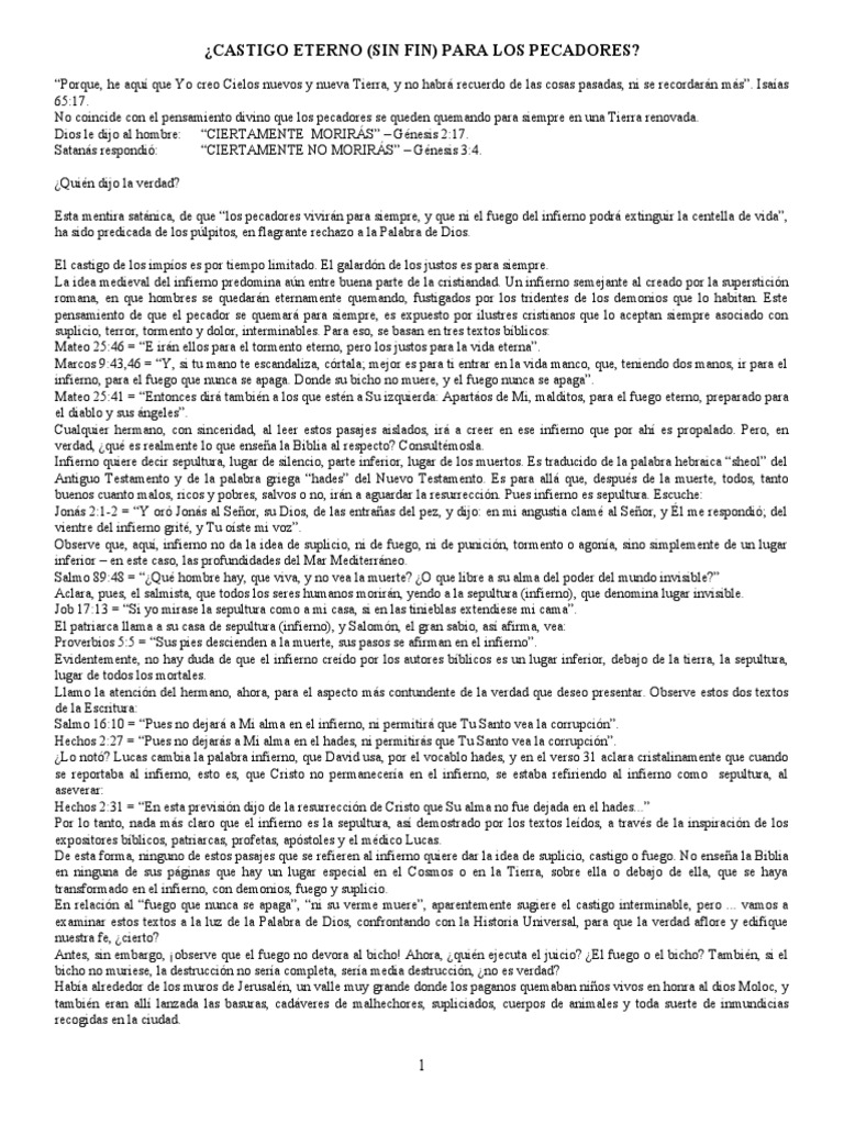 Castigo Eterno Sin Fin para Los Pecadores | PDF | Infierno | Pecado