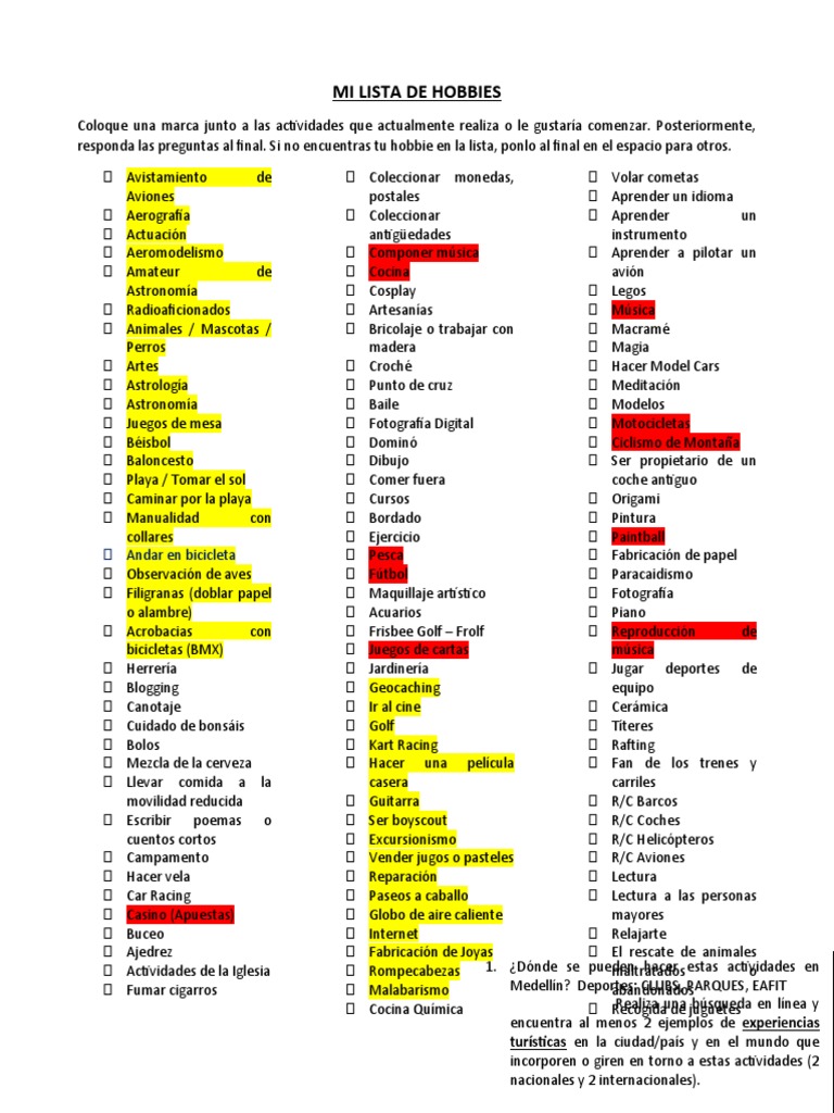 Mi Lista de Hobbies | PDF | Aficiones | Ocio