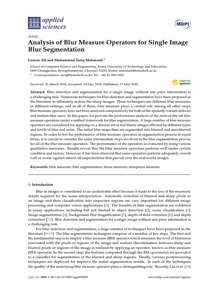Analysis of Blur Measure Operators For Single Image Blur Segmentation ...