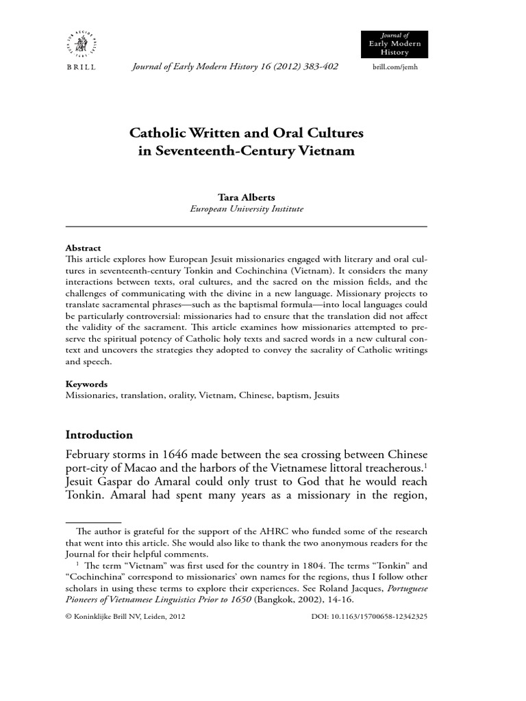 Catholic Written and Oral Cultures in Seventeenth-Century Vietnam | PDF ...