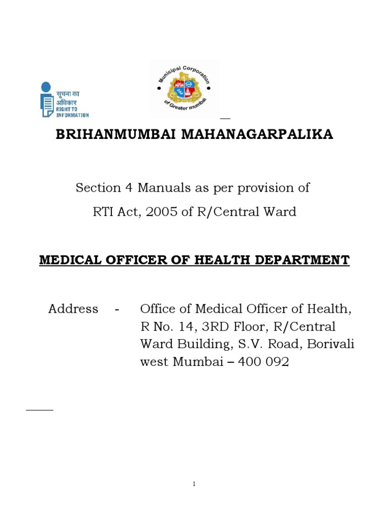 RTI 17 Manual MOH R Central Ward-4 | PDF | Freedom Of Information Laws ...
