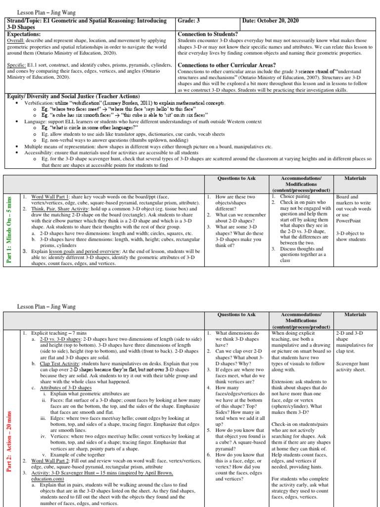 Jing Wang - 3-Part Lesson Plan Final | Download Free PDF | Shape ...