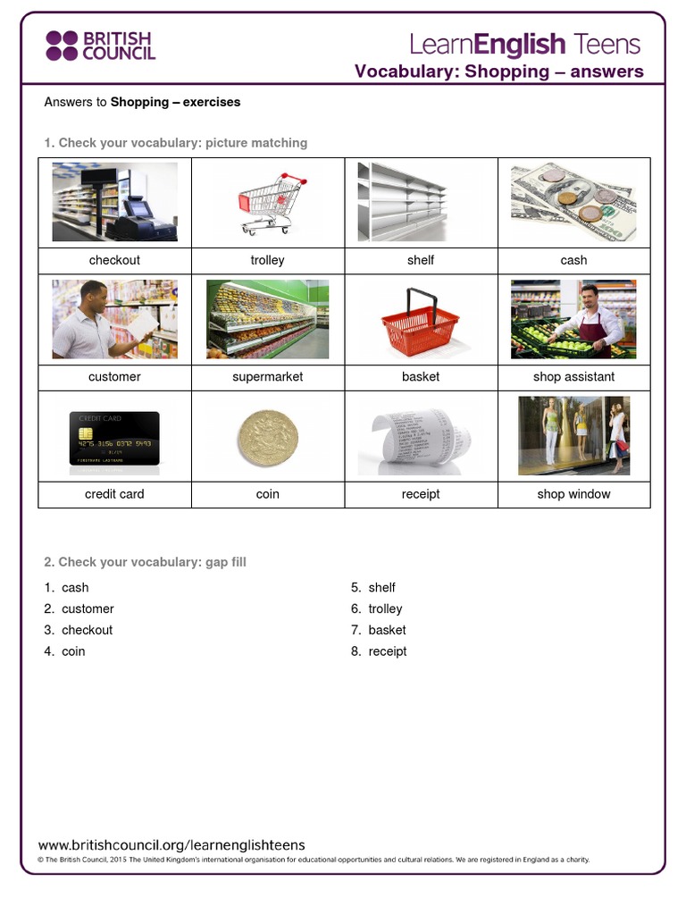 Shopping Vocabulary Exercises Answers | PDF