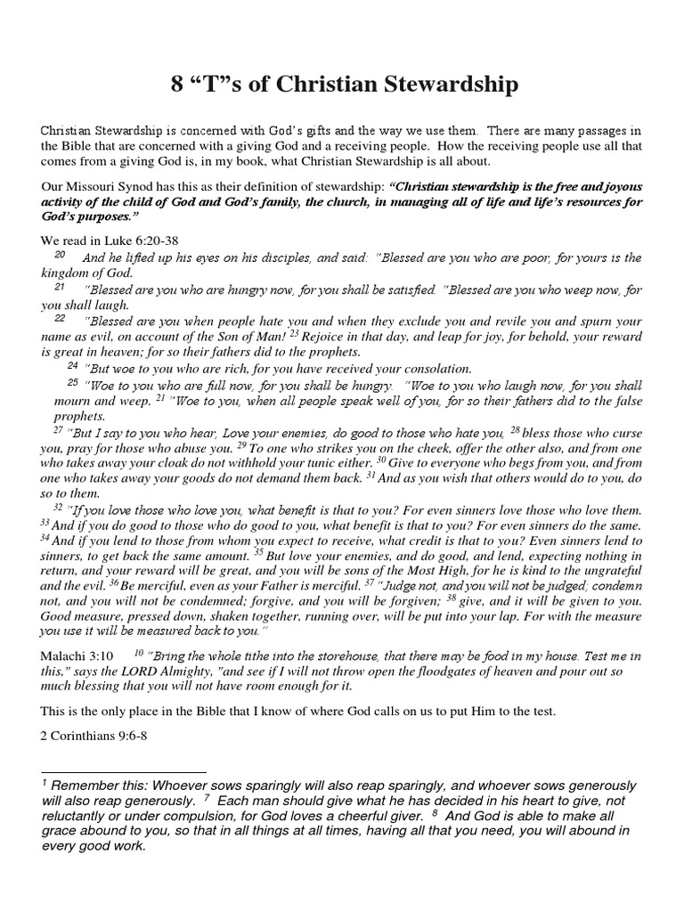 Eight T's of Christian Stewardship | PDF | Disciple (Christianity ...