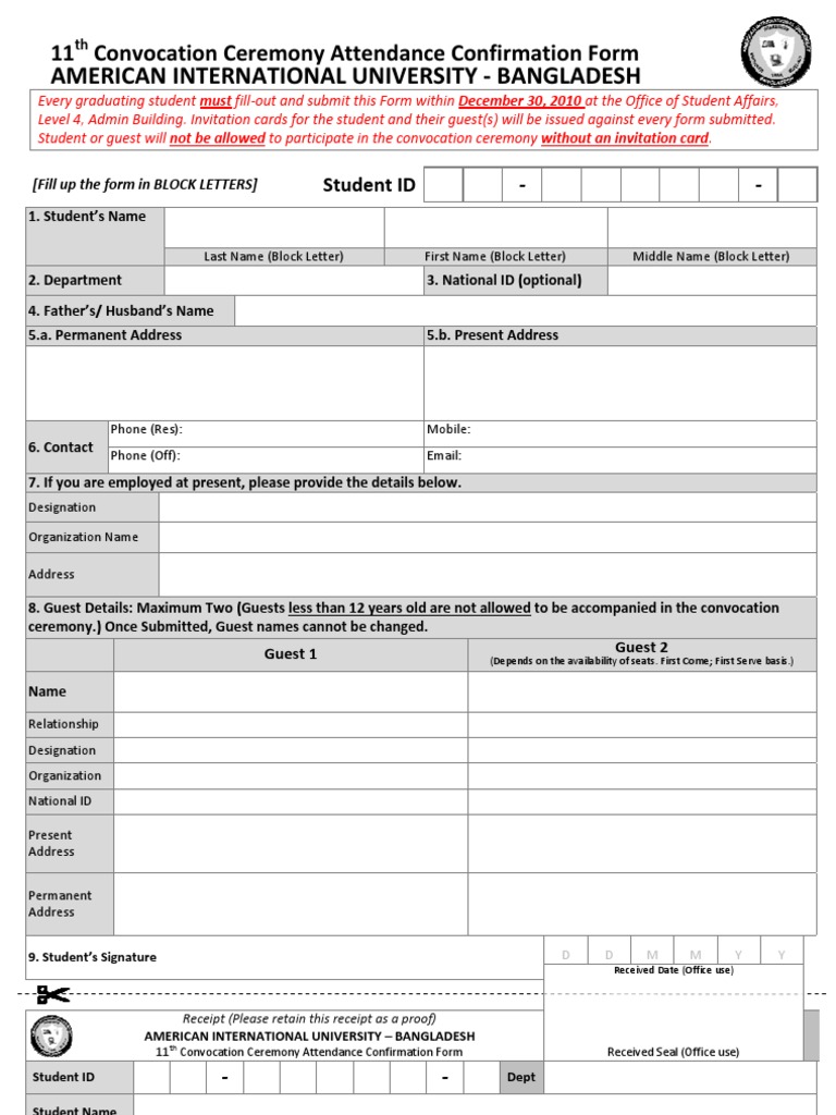 11th Convocation Attendance Form | PDF | Business