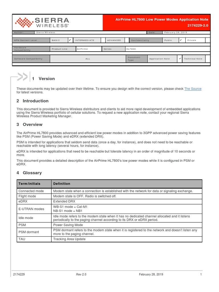 AirPrime HL7800 Low Power Modes Application Note Rev2 0 | PDF ...