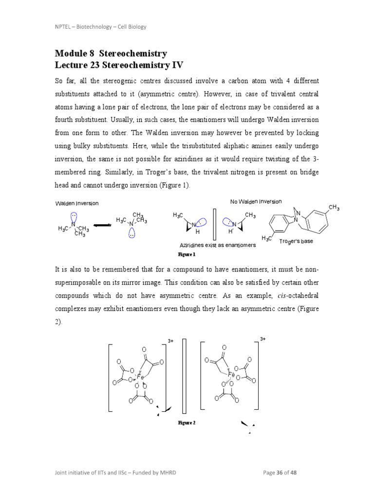 Module 8 Stereochemistry Lecture 23 Stereochemistry IV | PDF ...