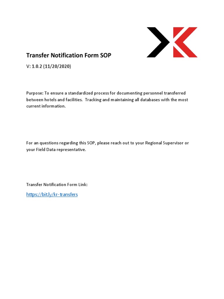 Transfer Notification Form Sop | PDF